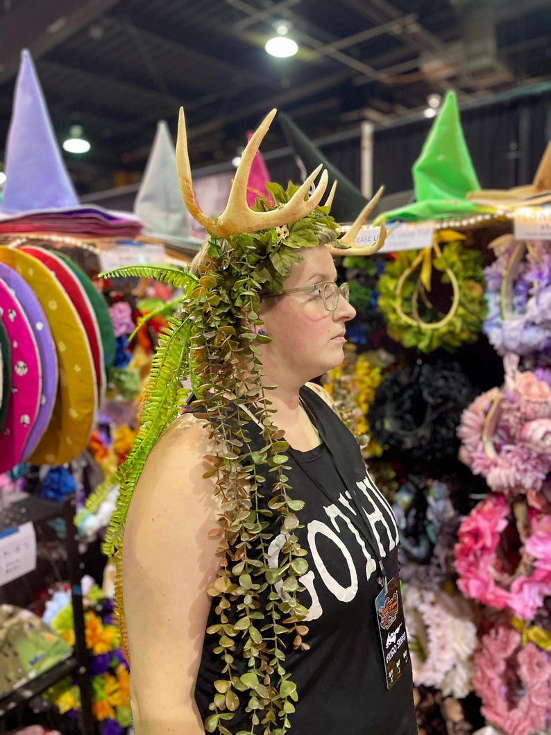 Druid Antlers and Greenery Crown, Swamp Creature, Cryptid Style Crown ...