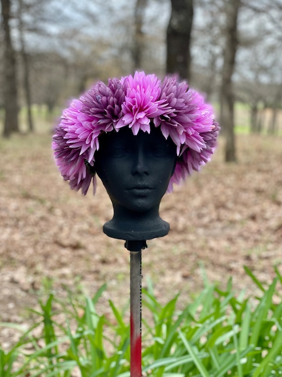 Large Fluffy Purple and Pink Flower Crown Purple and Pink Flower Garland Etsy