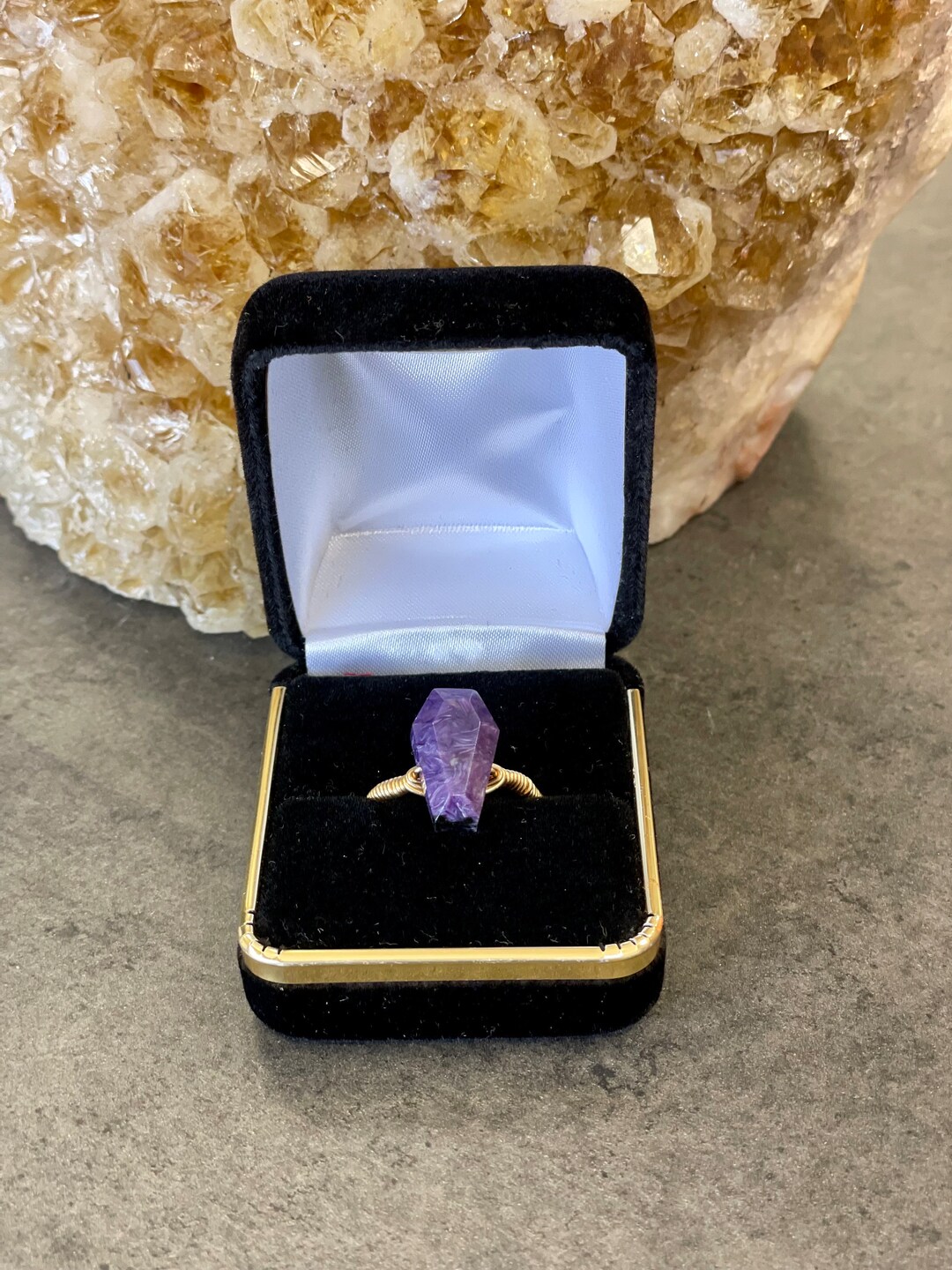 Charoite Coffin Wire Wrapped Ring, Purple Charoite Jewelry, Coffin Ring ...