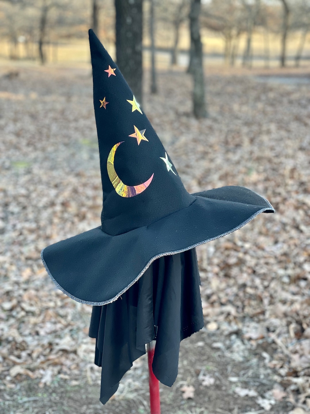 Iridescent Moon and Stars Witch Hat, Customized Wizard Hat, Black and ...