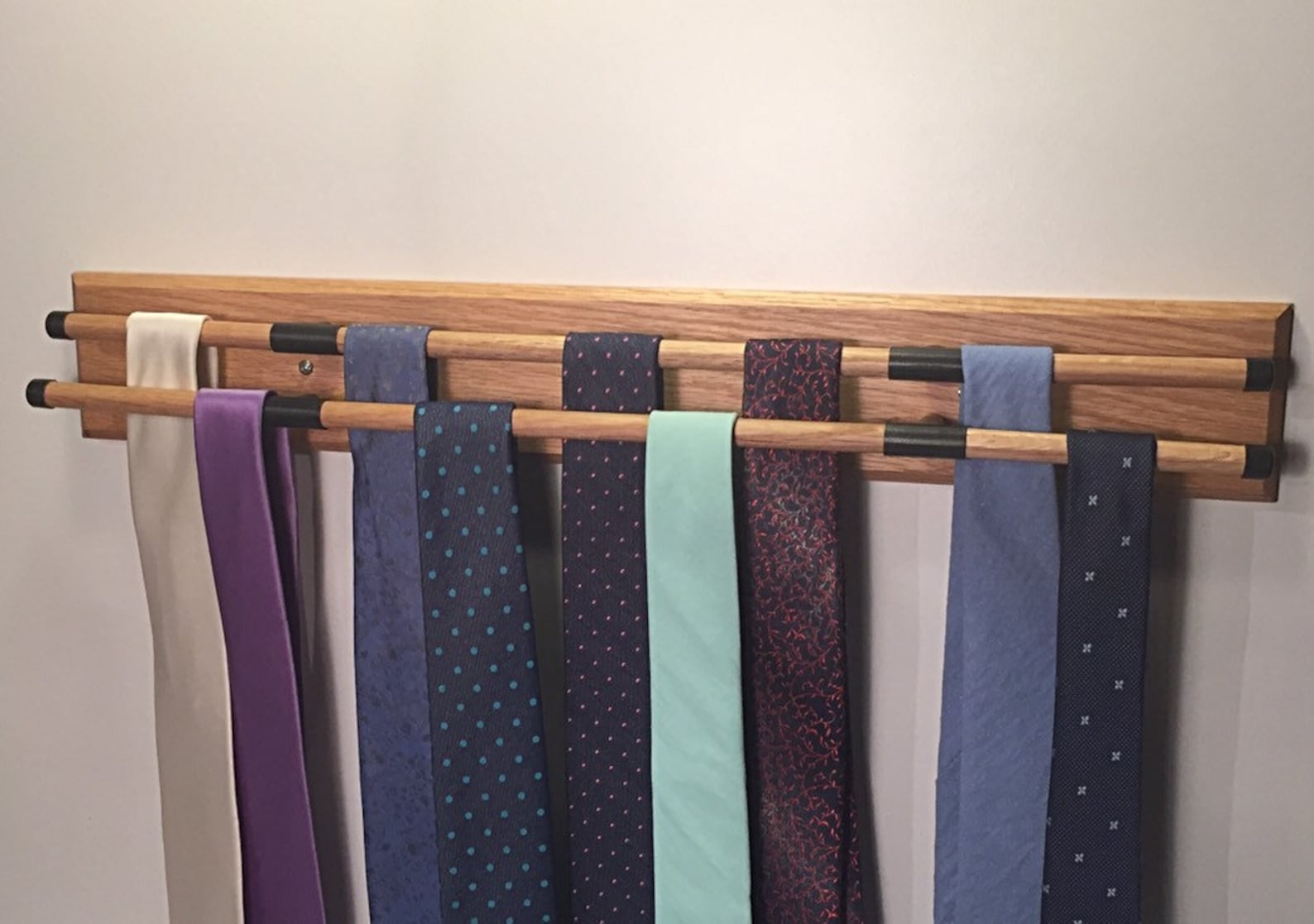 Natural Wood Tie Rack With Black Metal Hardware - Etsy