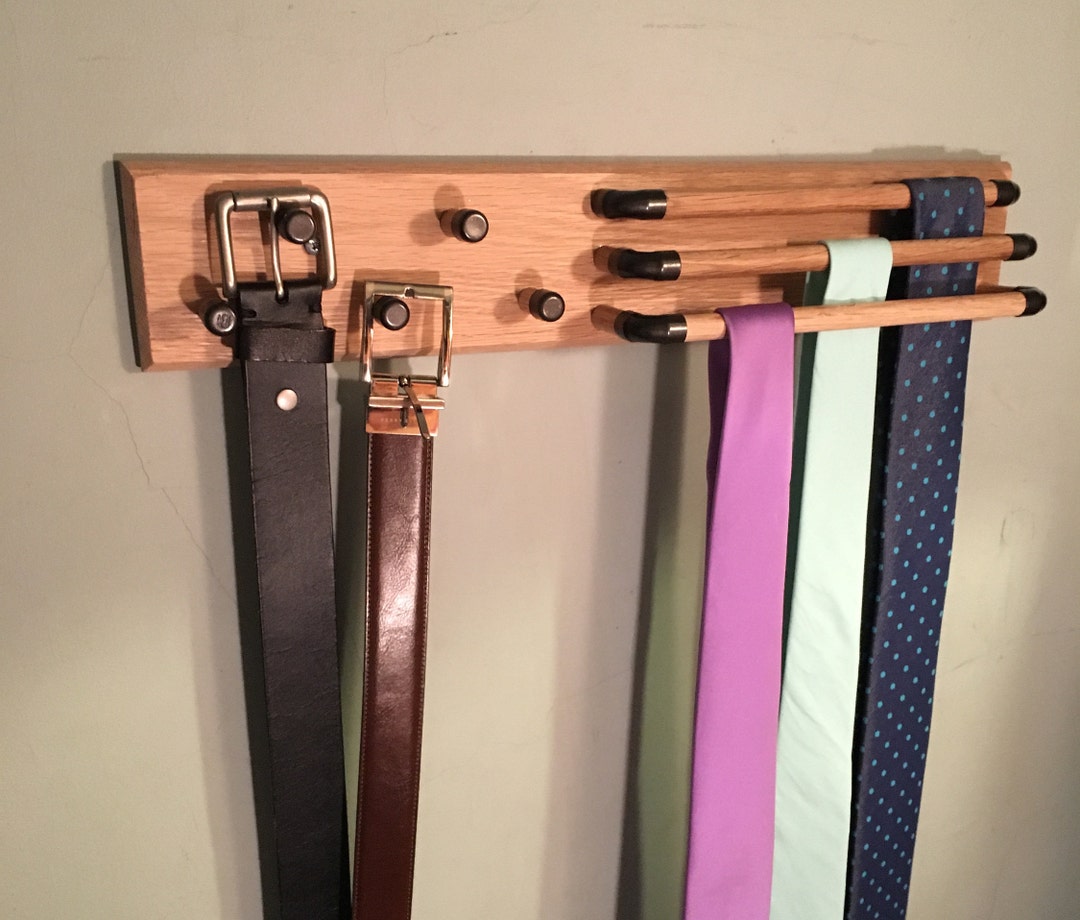 Natural Wood Belt and Tie Rack, Wooden Clothing Organizer, Belt and Tie ...