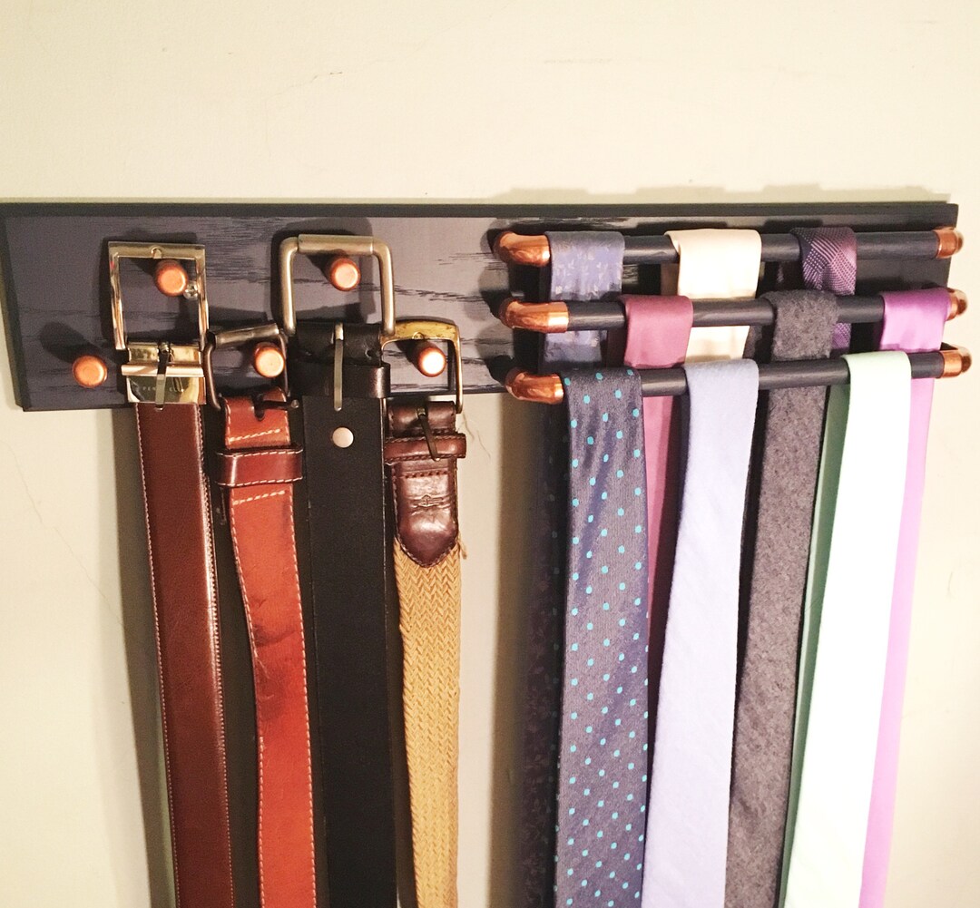 Navy Blue Tie and Belt Rack, Copper and Navy Tie Organizer, Tie Storage ...
