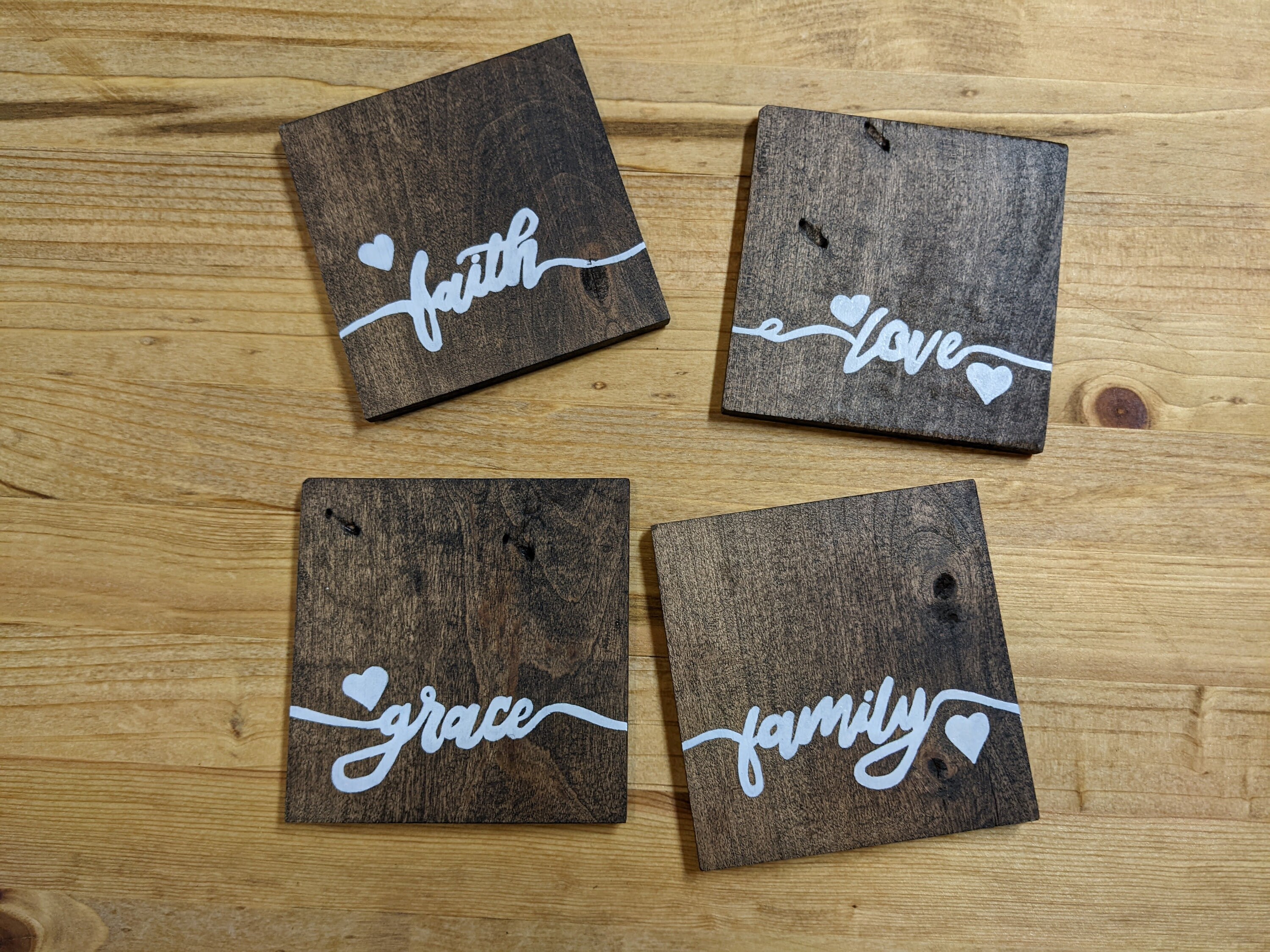 Wooden Coasters Faith Love Grace Family Set of 4 - Etsy