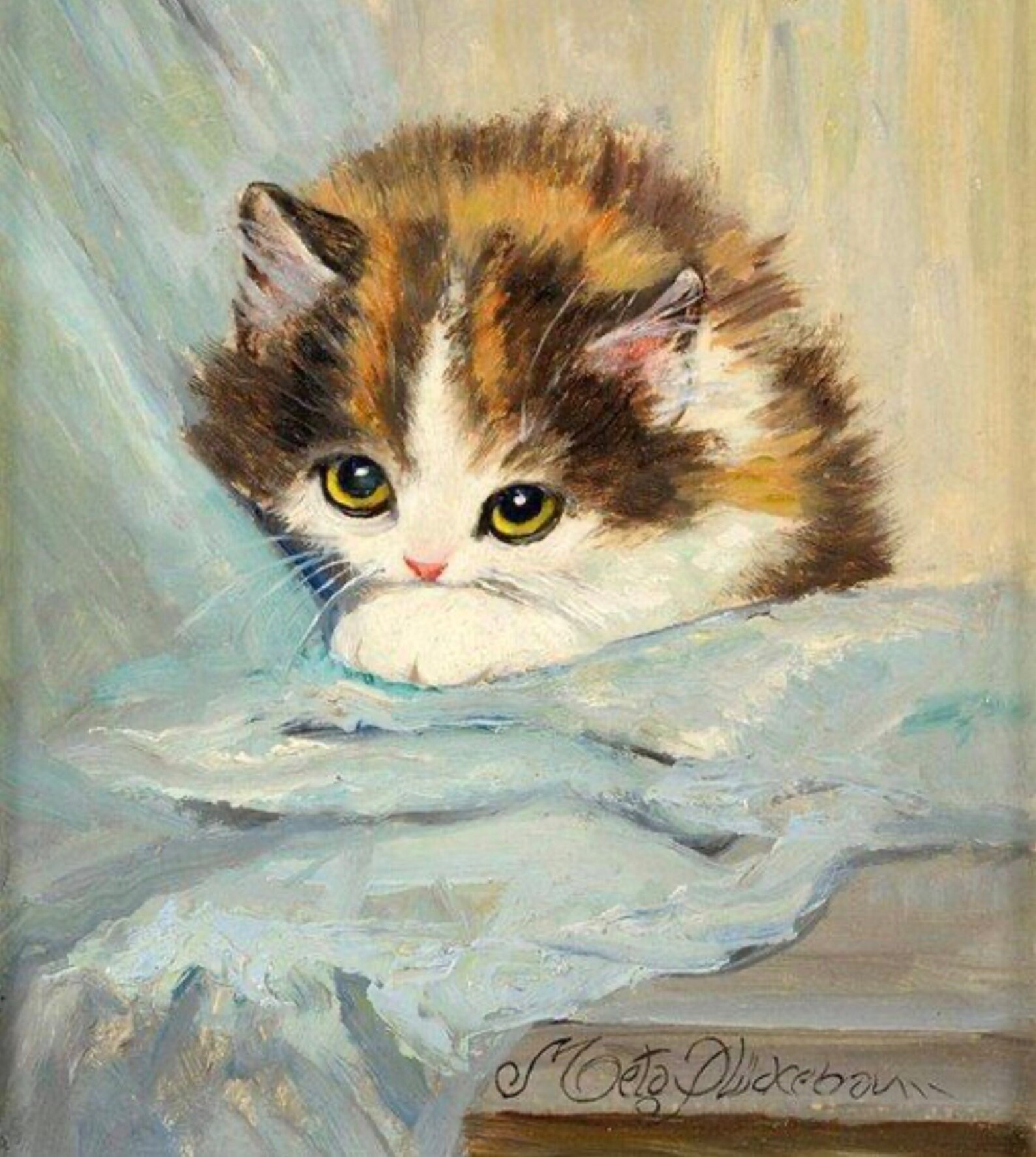 HAND PAINTED MINIATURE on print of sweet kitty cat. | Etsy