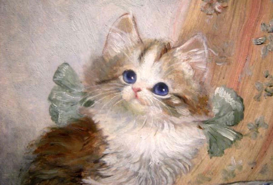 HAND PAINTED MINIATURE on print of sweet kitty cat. | Etsy