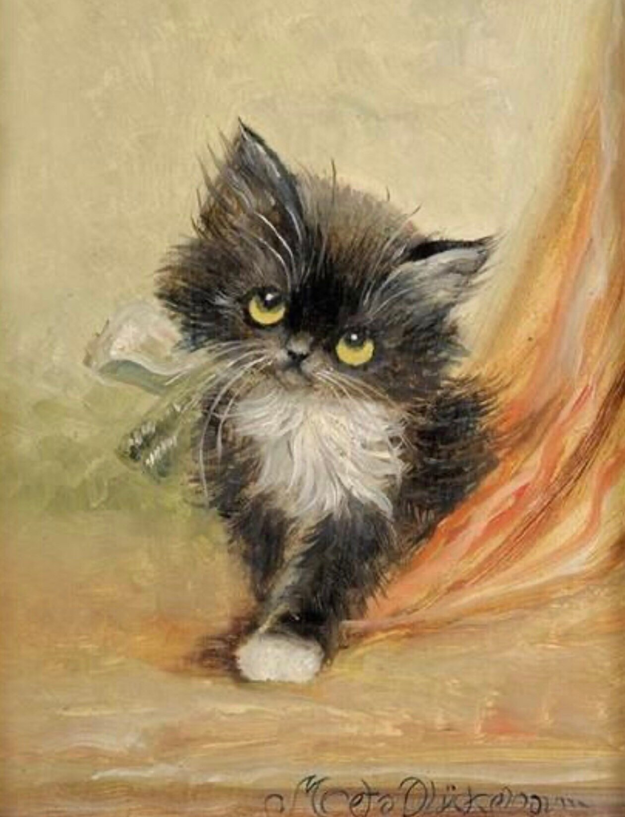 HAND PAINTED MINIATURE on print of sweet kitty cat. | Etsy