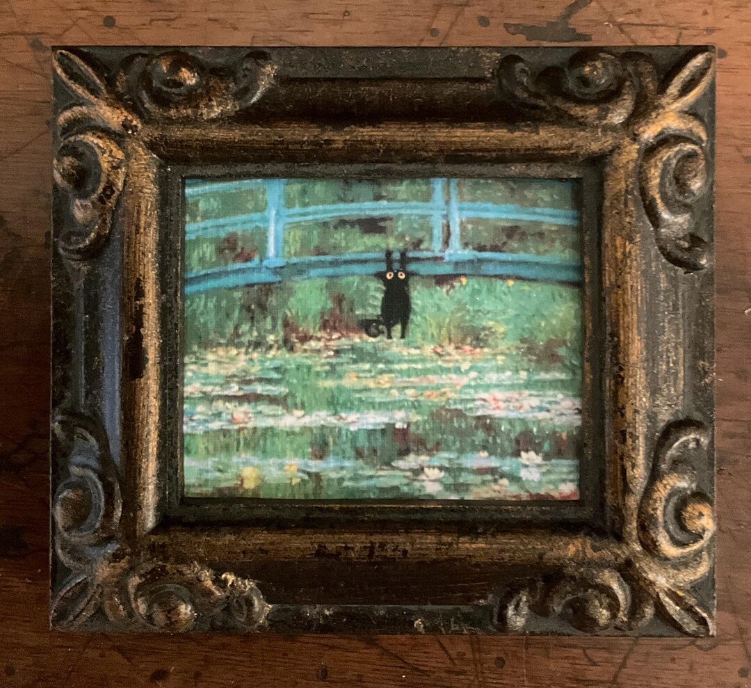HAND PAINTED MINIATURE of a Monet Kitty on a 2.5”x3” Linen Paper Print ...