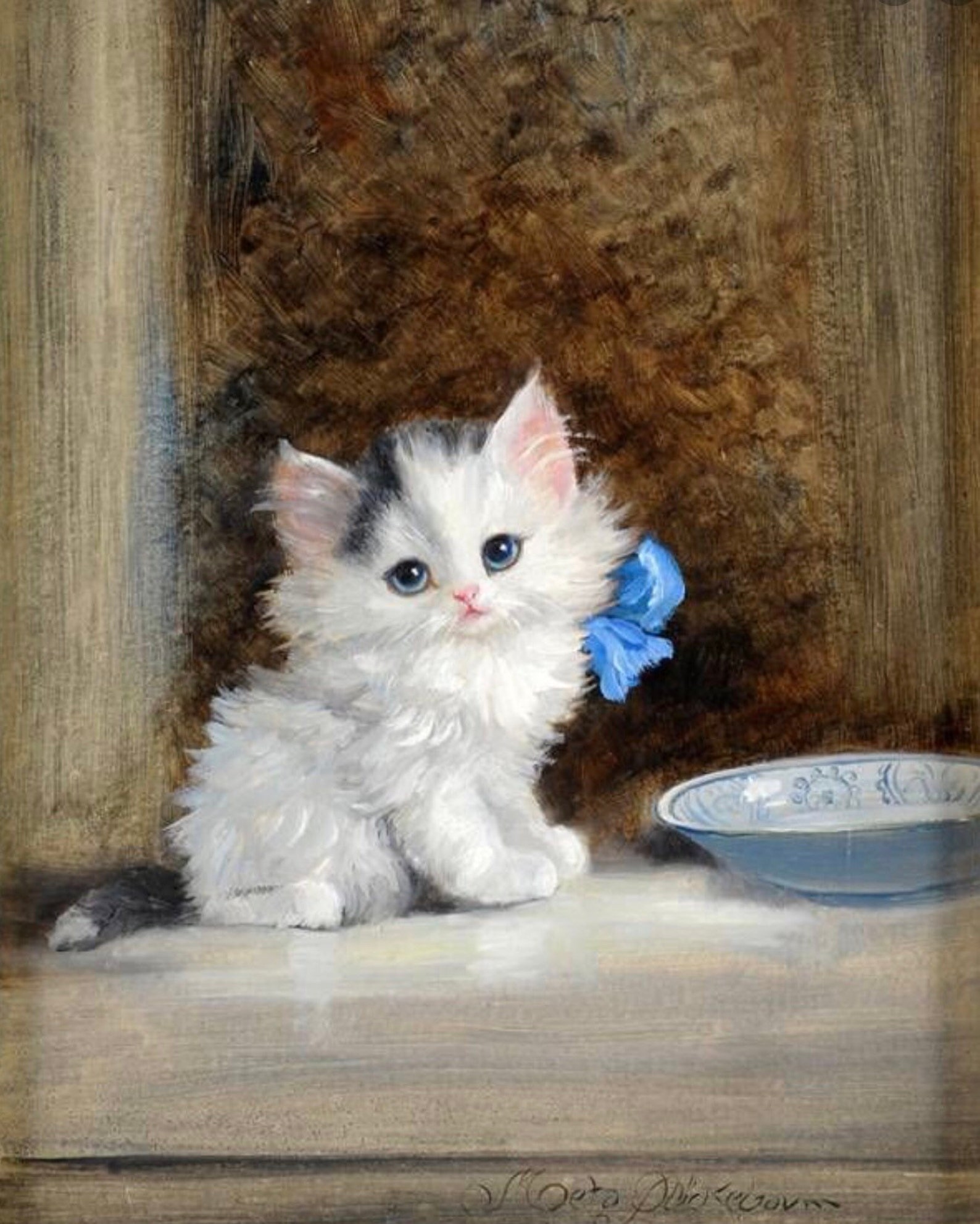 HAND PAINTED MINIATURE on print of sweet kitty cat. | Etsy