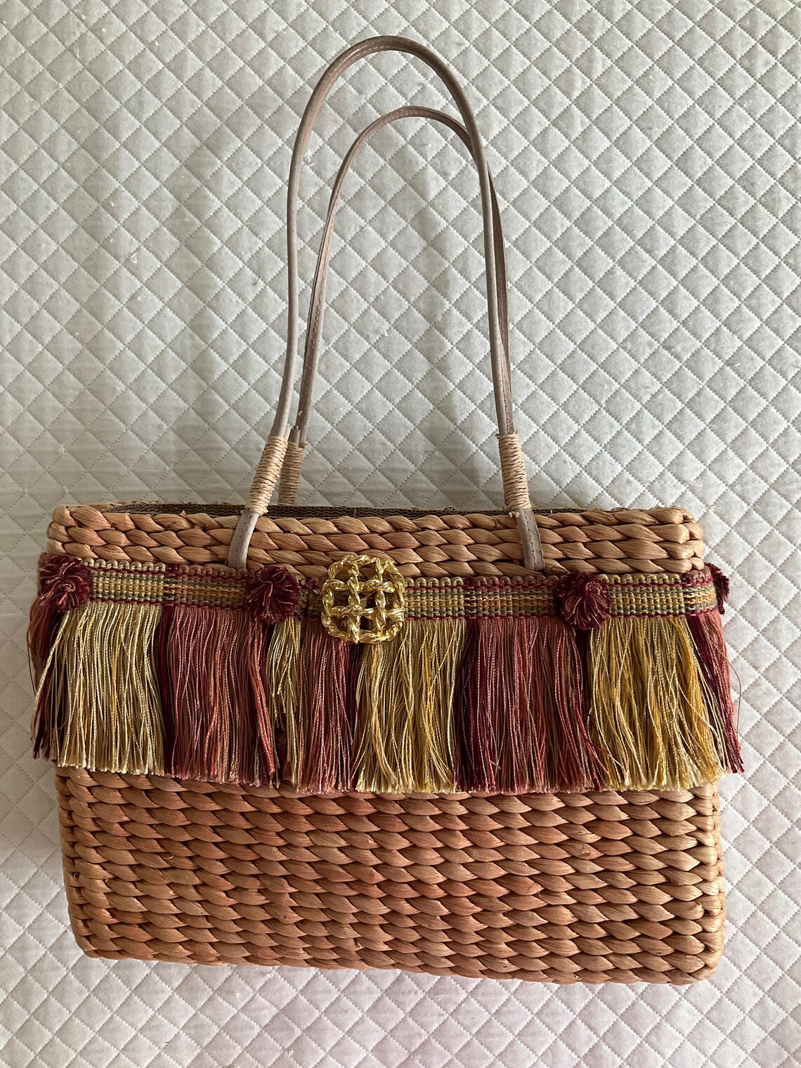 Sale..wonderful Vintage Straw Bag With Hand Crafted Trim / Was - Etsy