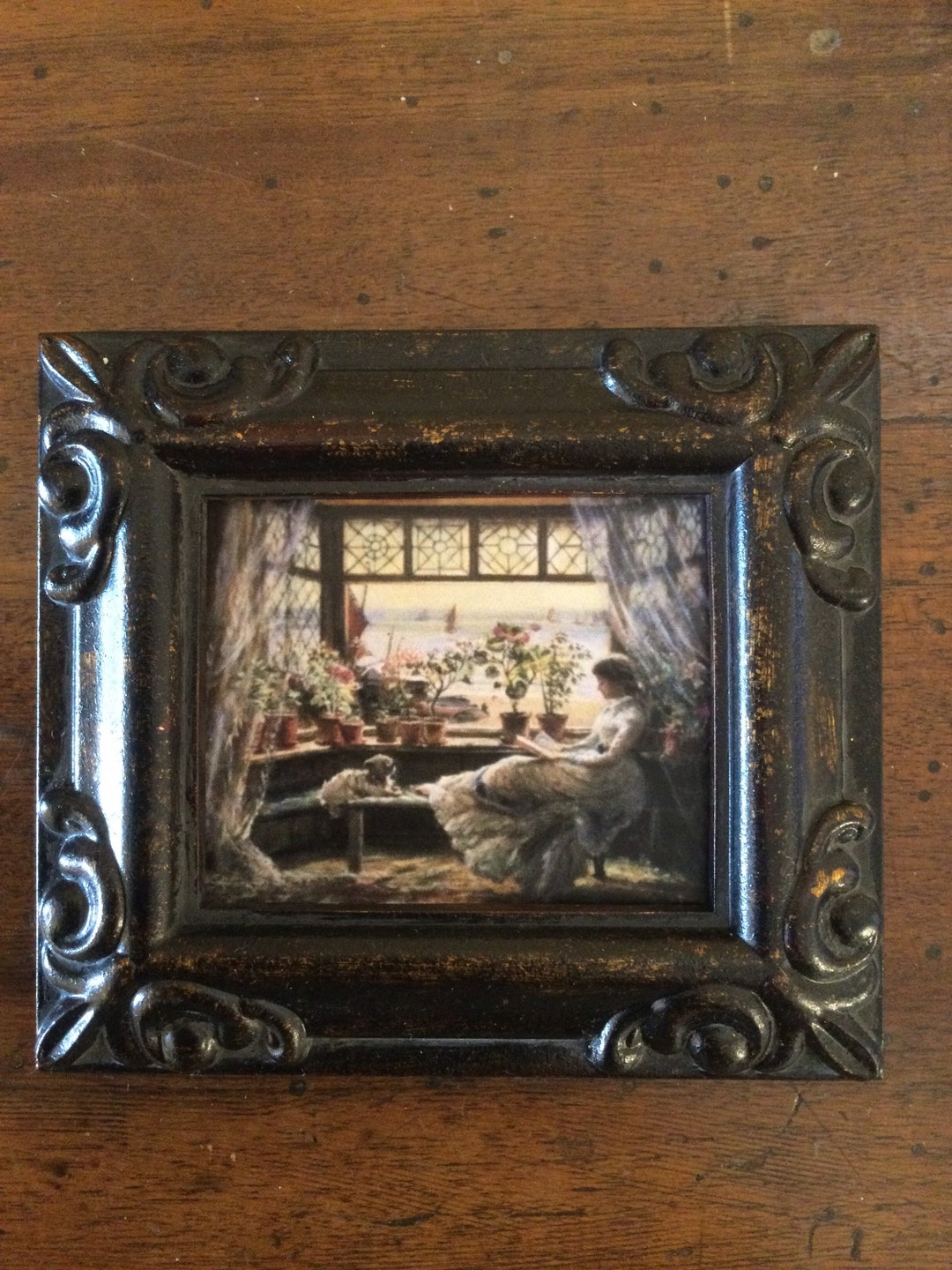 HAND PAINTED MINIATURE on a Canvas Print of Girl Reading. - Etsy