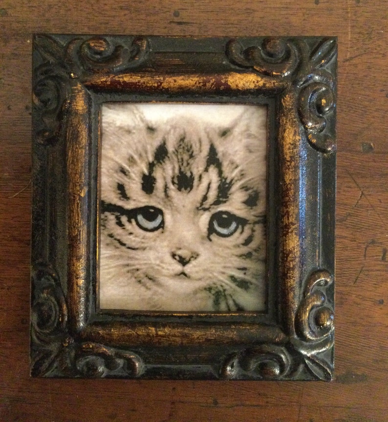 HAND PAINTED MINIATURE on print of sweet kitty cat. | Etsy