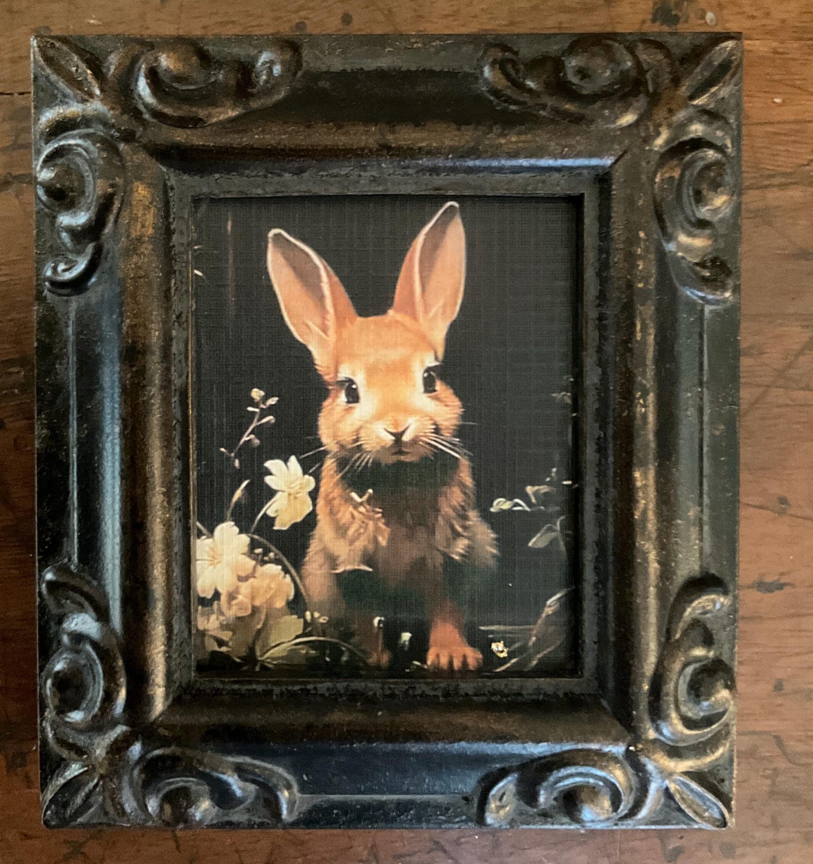 HAND PAINTING MINIATURE of a Bunny on a 2.5”x3” Csnvas Print / Framed ...
