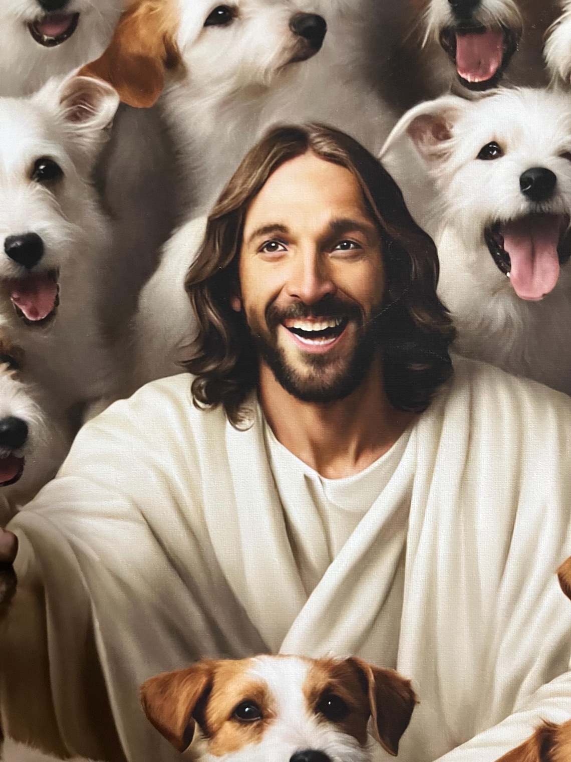 Happy Jesus Surrounded by Happy Jack Russell Terriers Large Print on ...