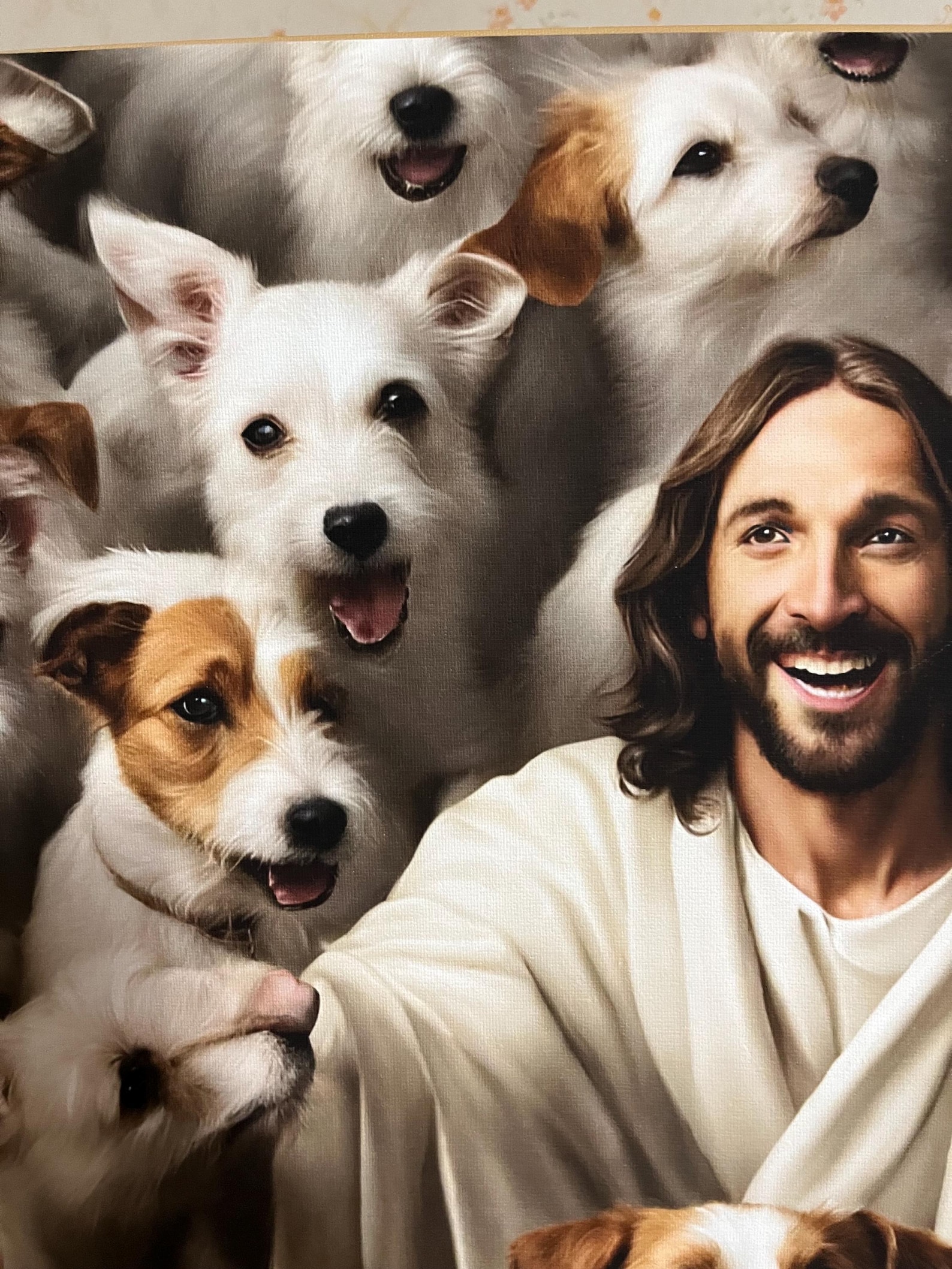Happy Jesus Surrounded by Happy Jack Russell Terriers Large Print on ...