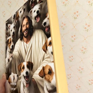 Happy Jesus Surrounded by Happy Jack Russell Terriers Large Print on ...