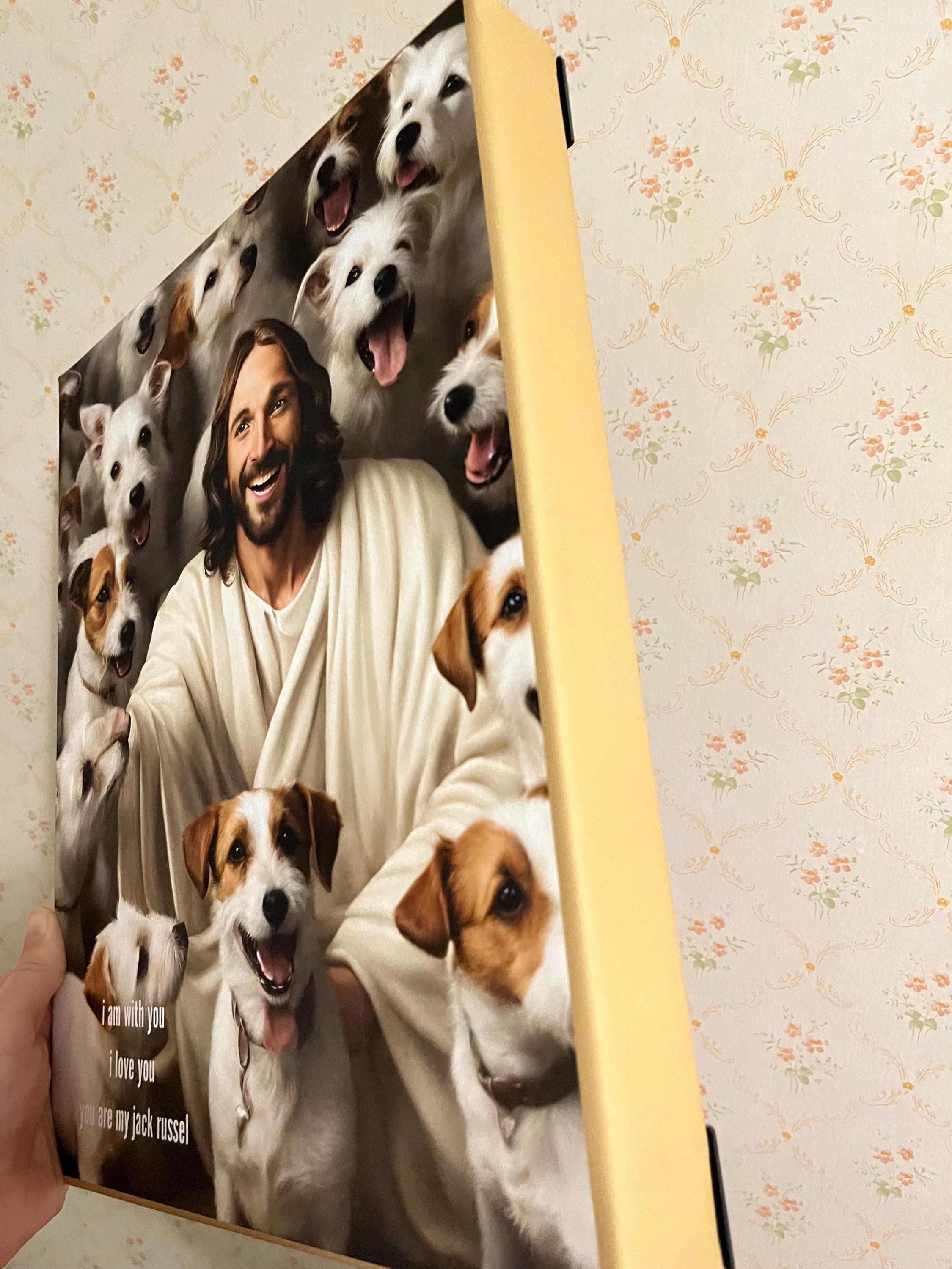 Happy Jesus Surrounded by Happy Jack Russell Terriers Large Print on ...