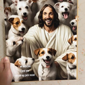 Happy Jesus Surrounded by Happy Jack Russell Terriers Large Print on ...