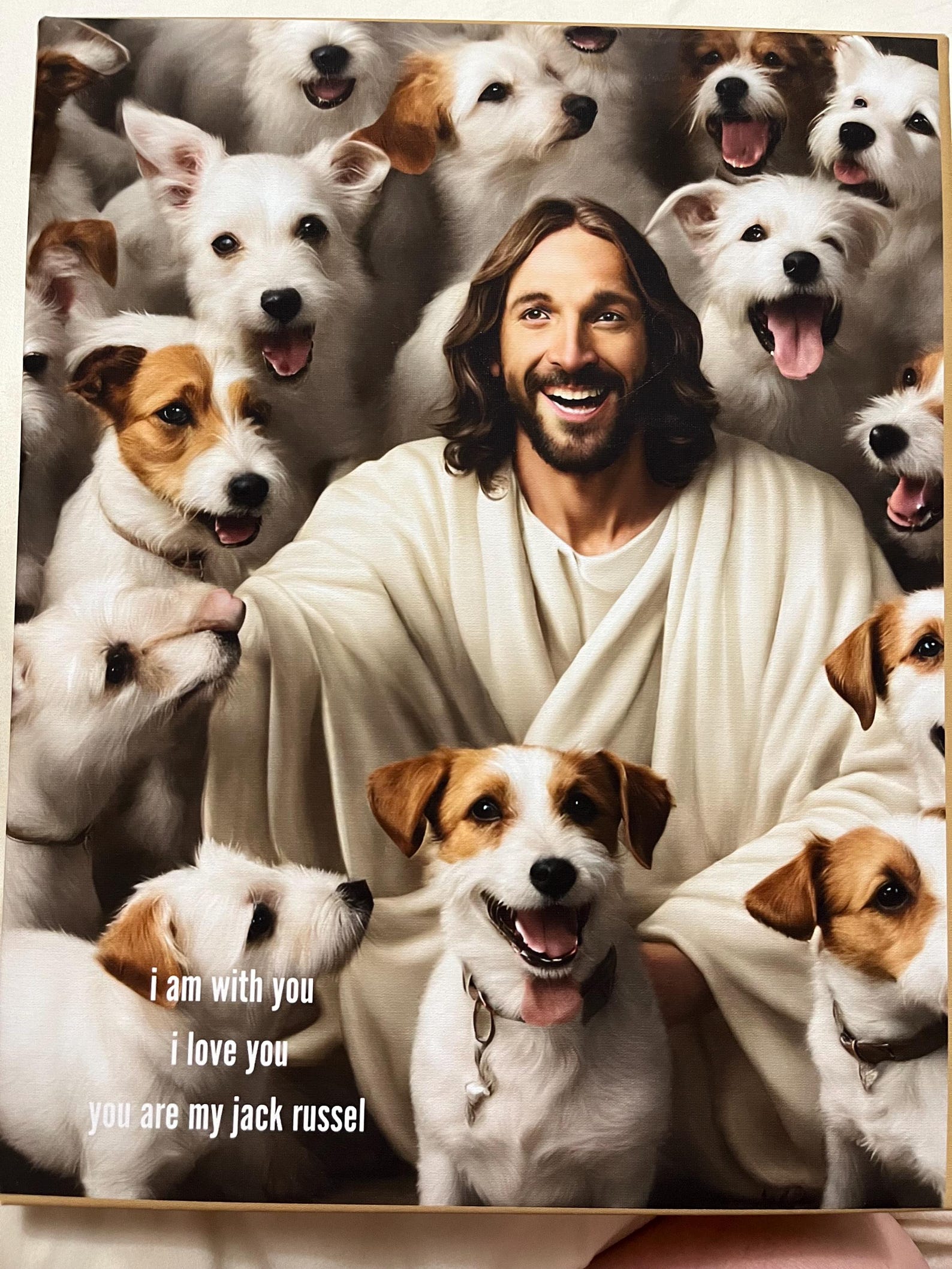 Happy Jesus Surrounded by Happy Jack Russell Terriers Large Print on ...