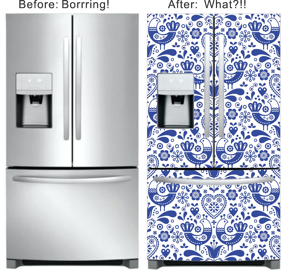 Folk Art Blue Partridge Pattern Magnetic Fridge Skin - Part of Our ...