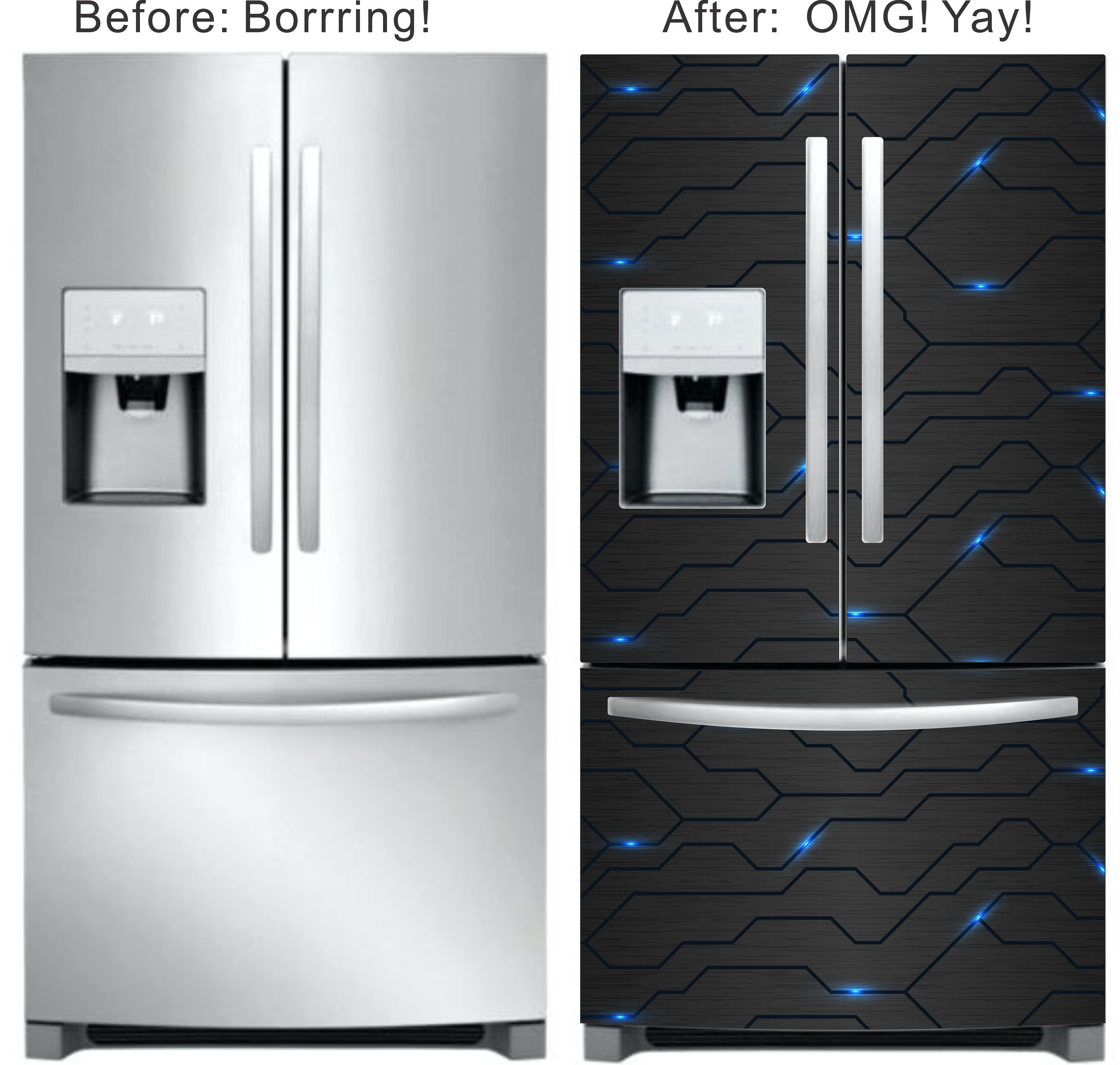 Wicked Cool Black & Blue Steel-look Magnetic Fridge Skin - Part of Our ...