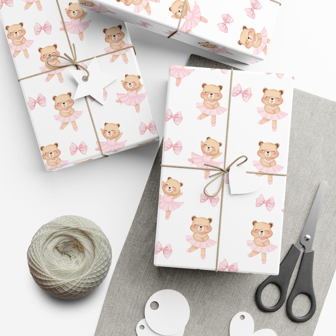 Ballet Bears Gift Wrap Paper, Ballerina Teddy Bear Wrapping Paper Roll ...