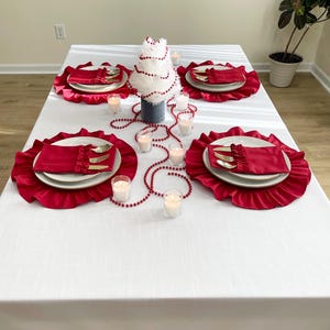 Red Ruffled Linen Placemats, Ruffled Placemats, Table Placemats, Round ...