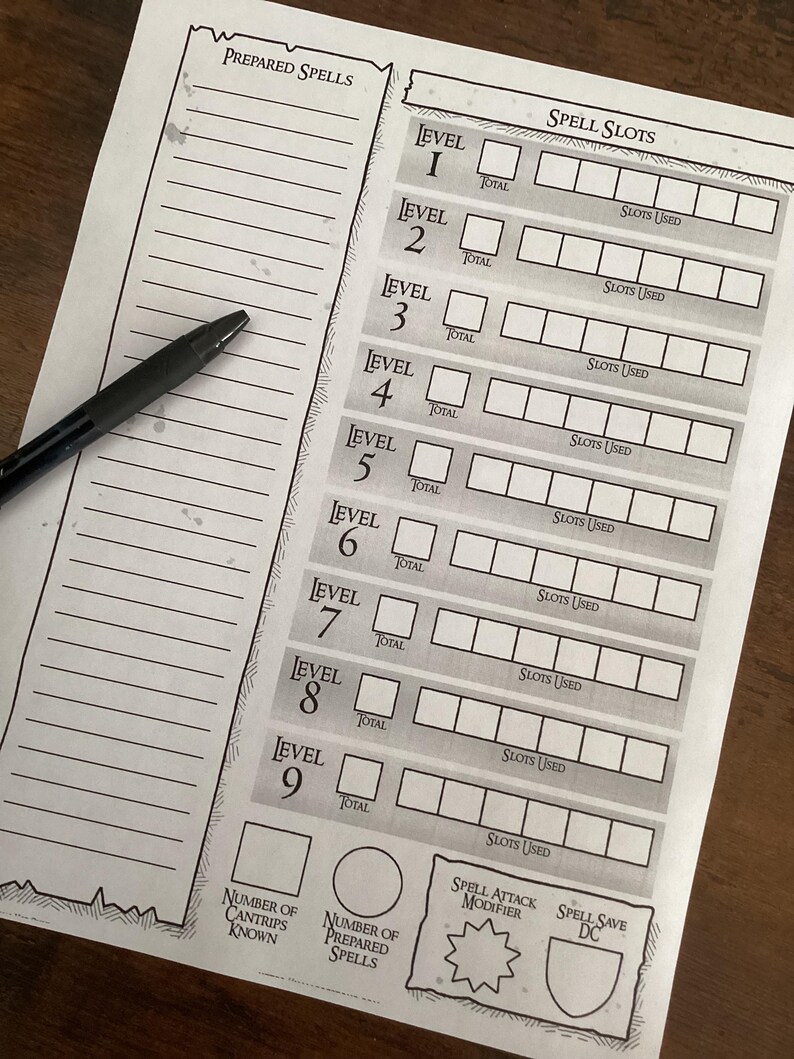 Dnd 5e Spell Tracker Printable for Dungeons & Dragons - Etsy