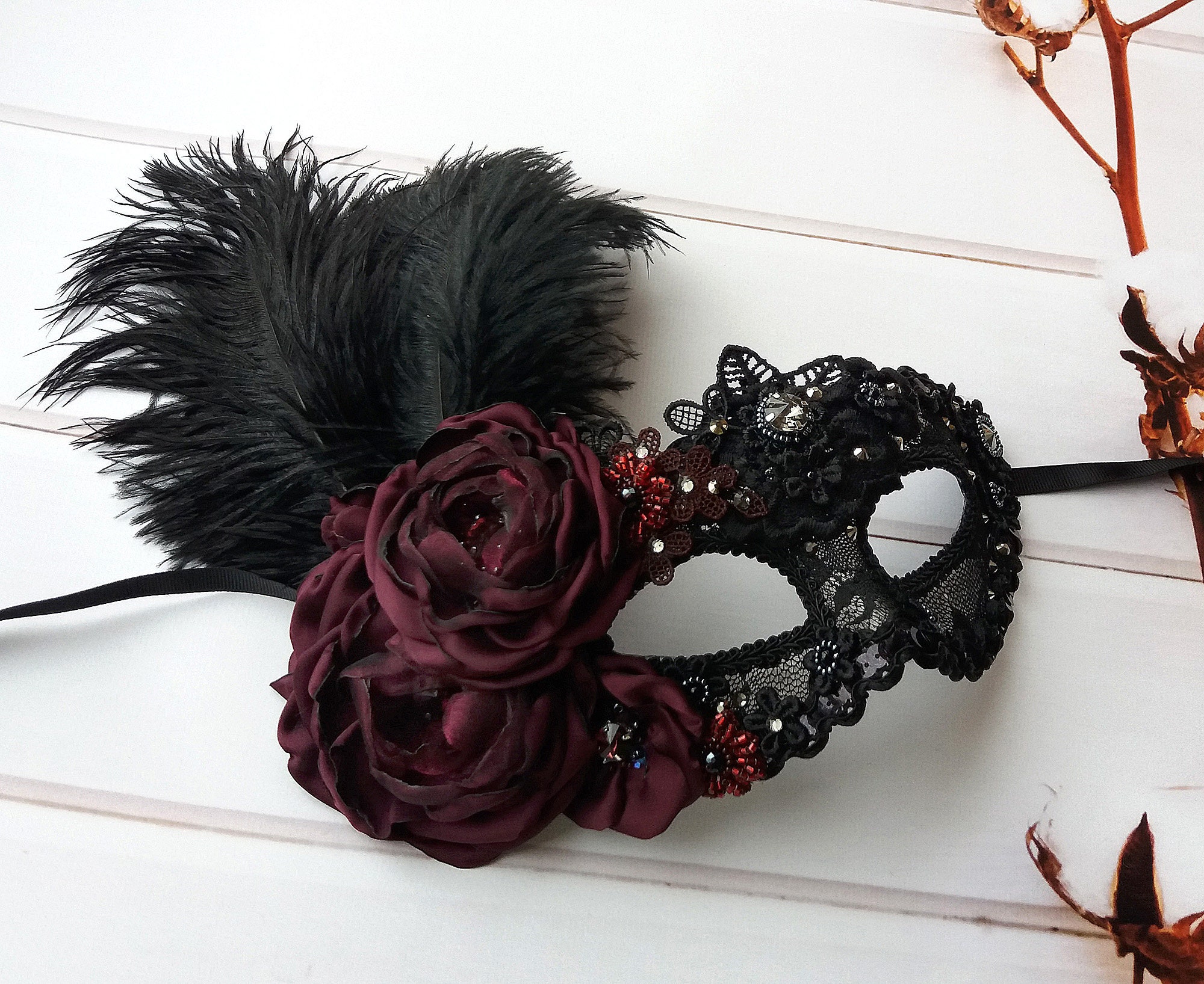 Black Burgundy Masquerade Mask | Etsy