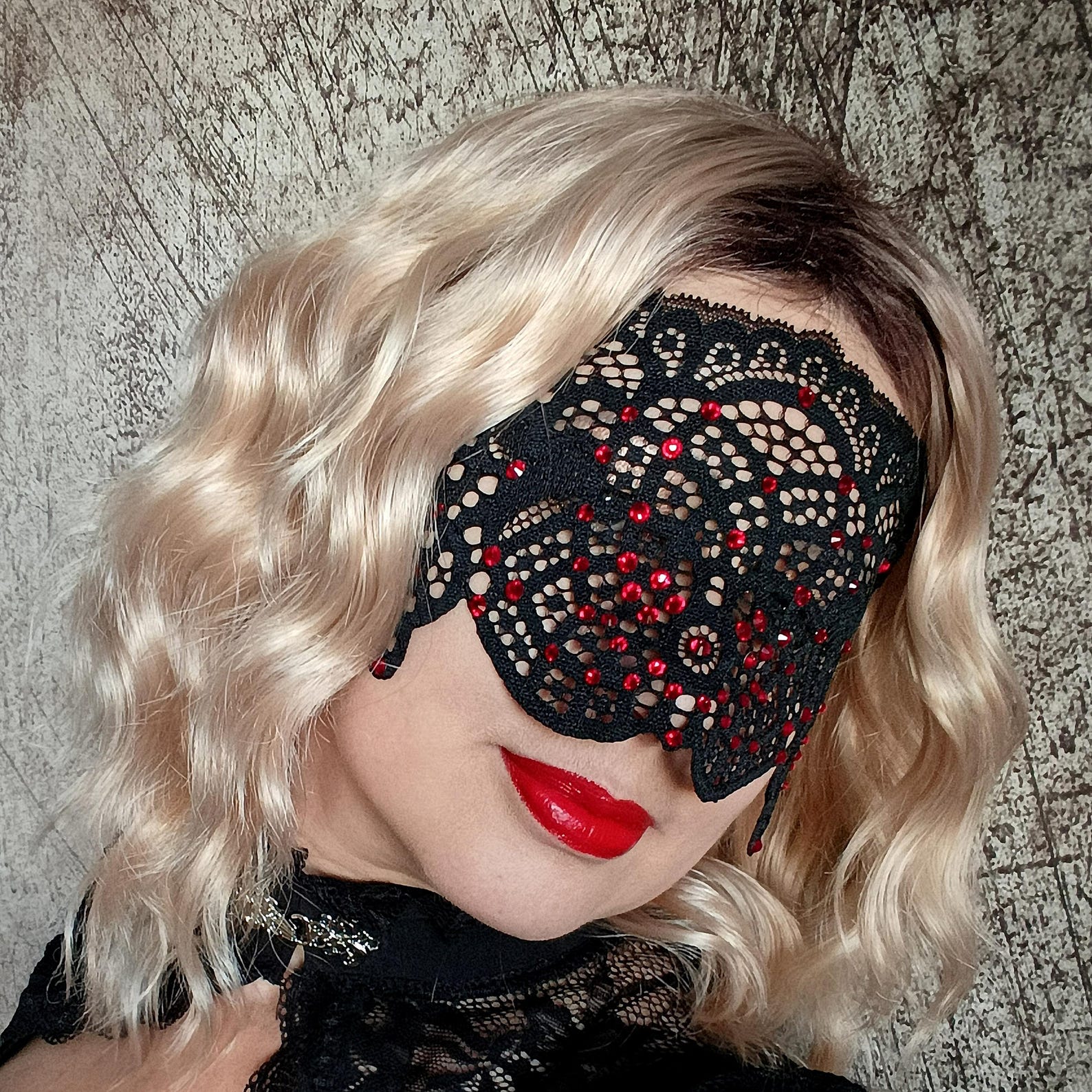Black Lace Masquerade Mask with Red Rhinestones, Vampire Ball Mask ...