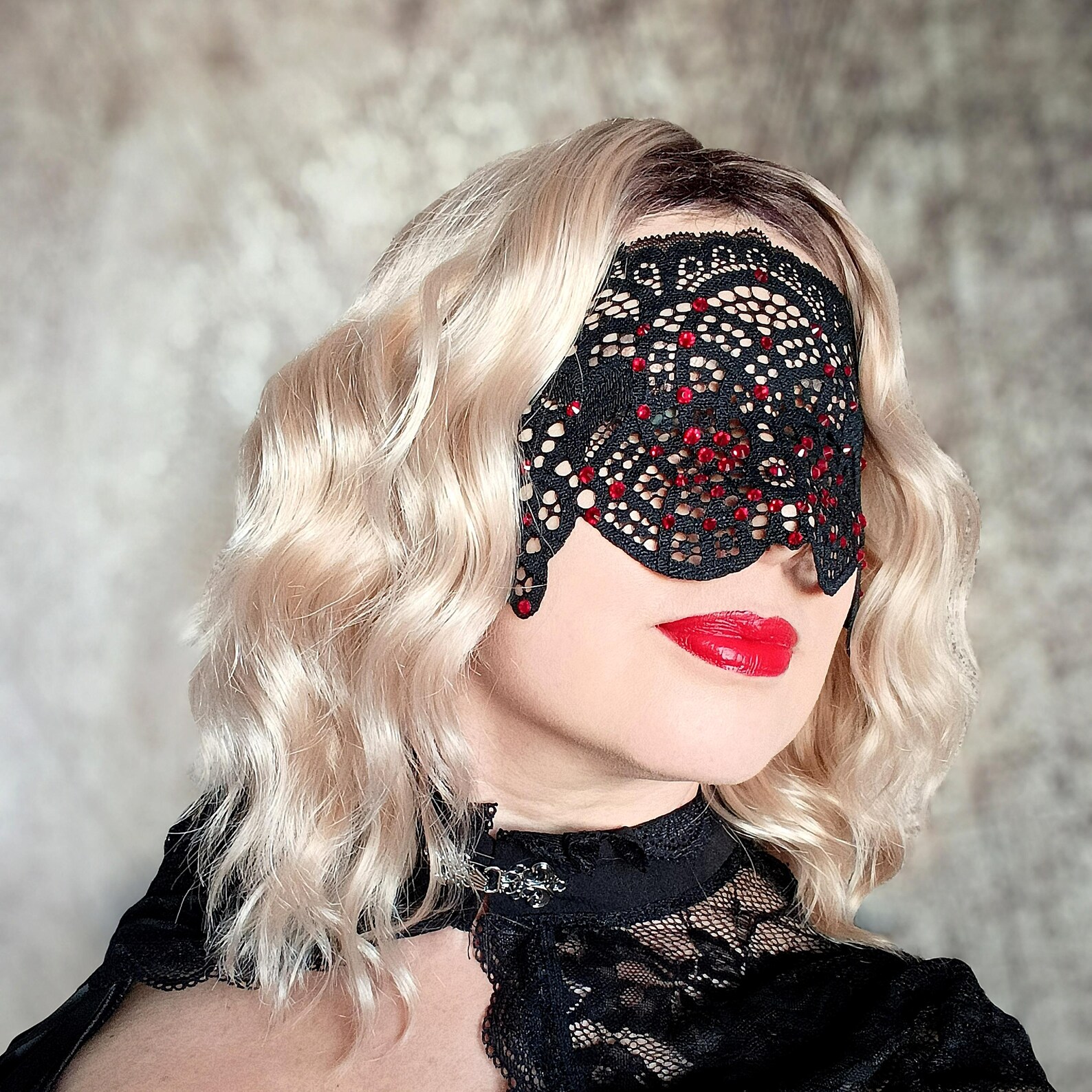 Black Lace Masquerade Mask with Red Rhinestones, Vampire Ball Mask ...