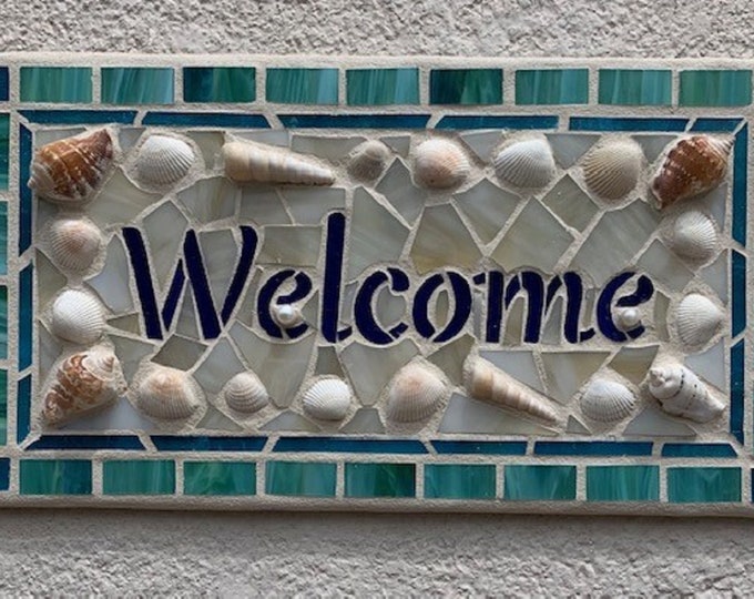 Tall Framed Crushed Glass Dragonfly Mosaic Outdoor Welcome Sign for ...