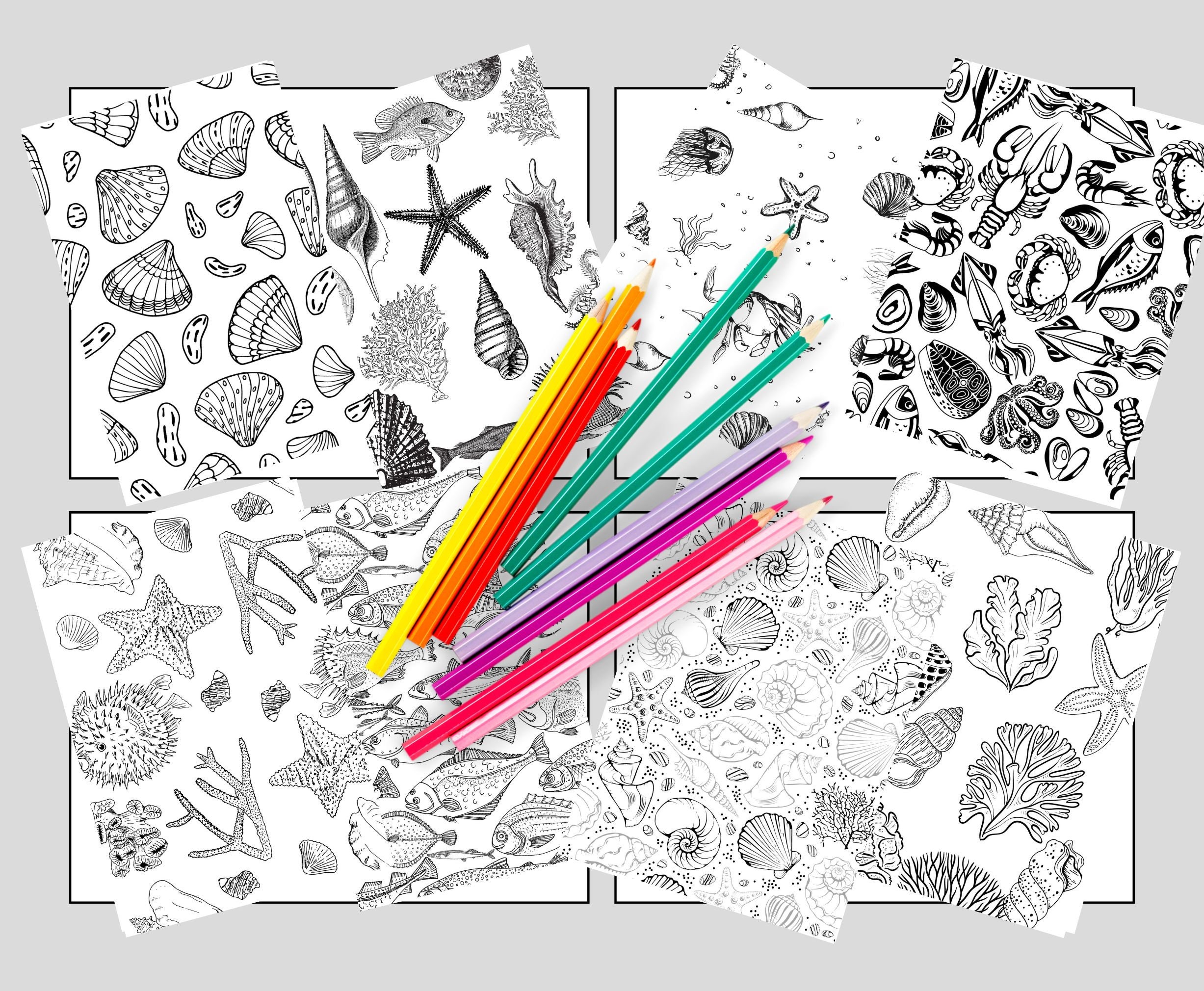 24 Printable Ocean Themed Coloring Pages | Digital Adult Coloring Pages ...