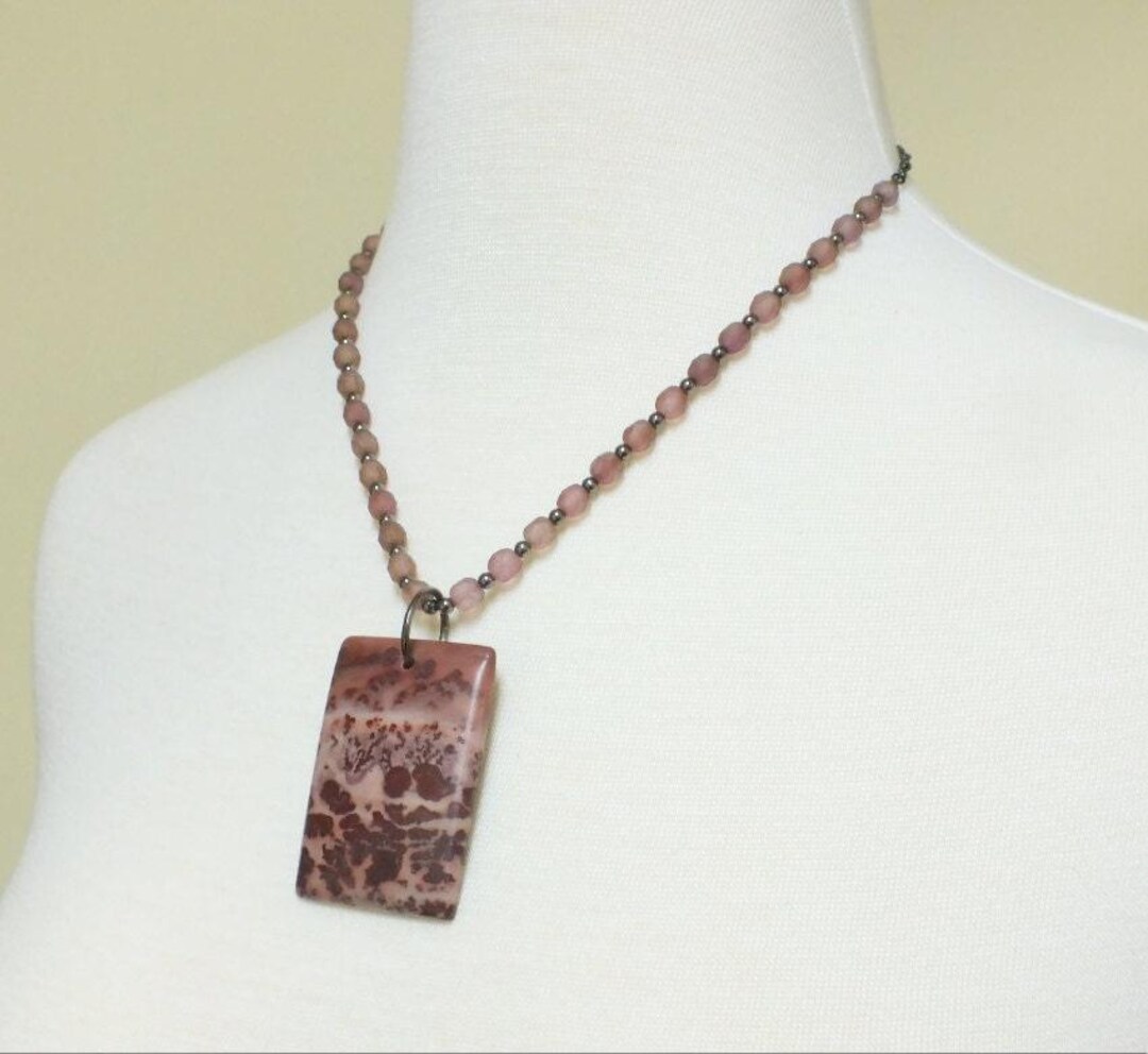 Handmade Red Apache Jasper Stone Pendant With Czech Beads Gunmetal ...