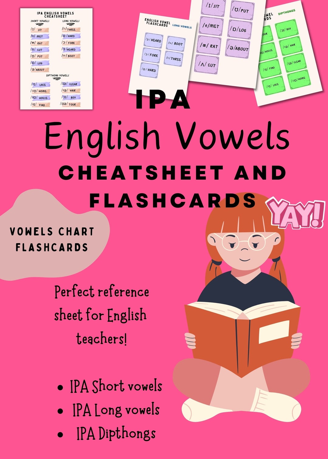 American English IPA Vowels Chart & Flashcards Long, Short, and ...