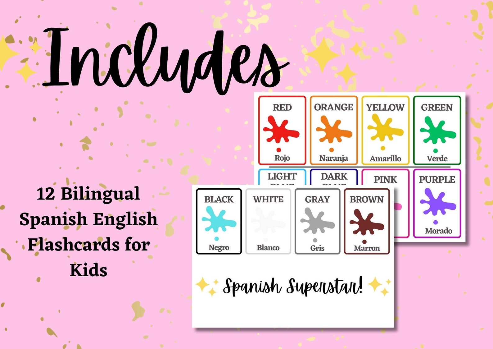 Bilingual Spanish English Colors Vocabulary Flashcards for Kids ...