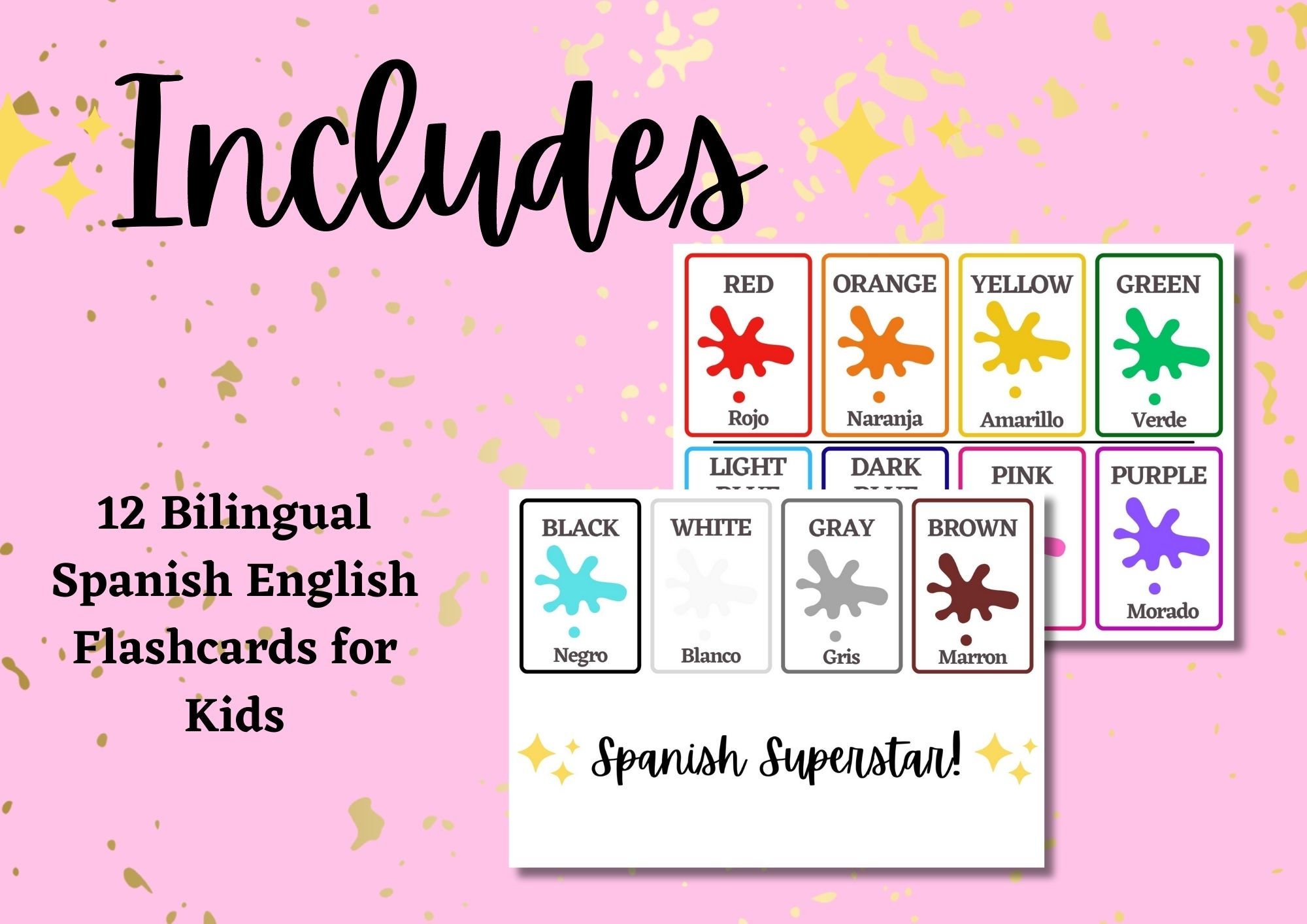 Bilingual Spanish English Colors Vocabulary Flashcards for Kids ...