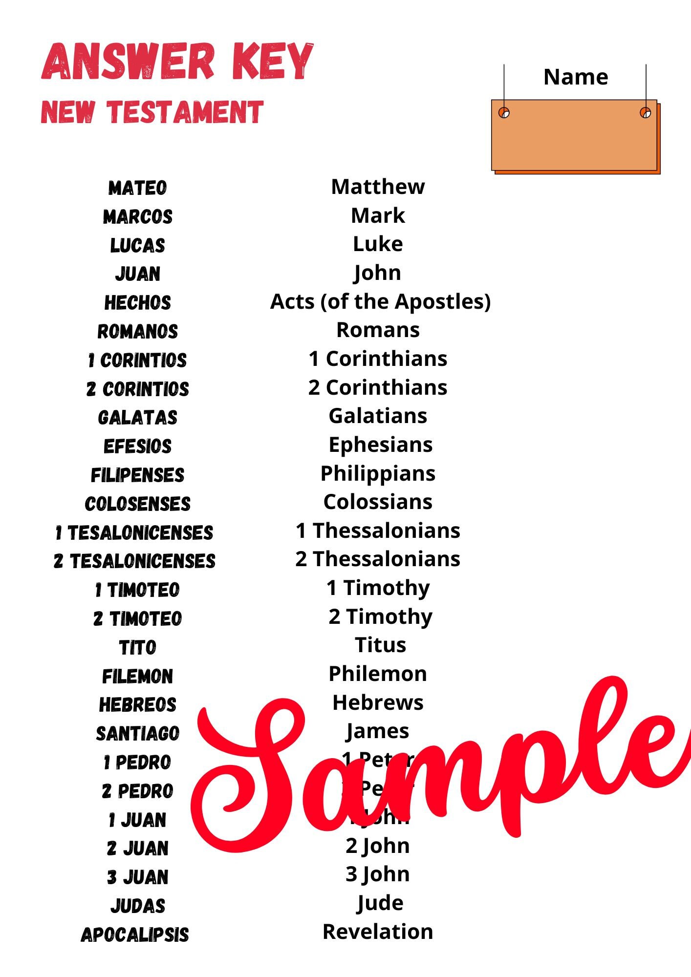 Books of the Bible Spanish Worksheet Pack for Sunday School - Etsy