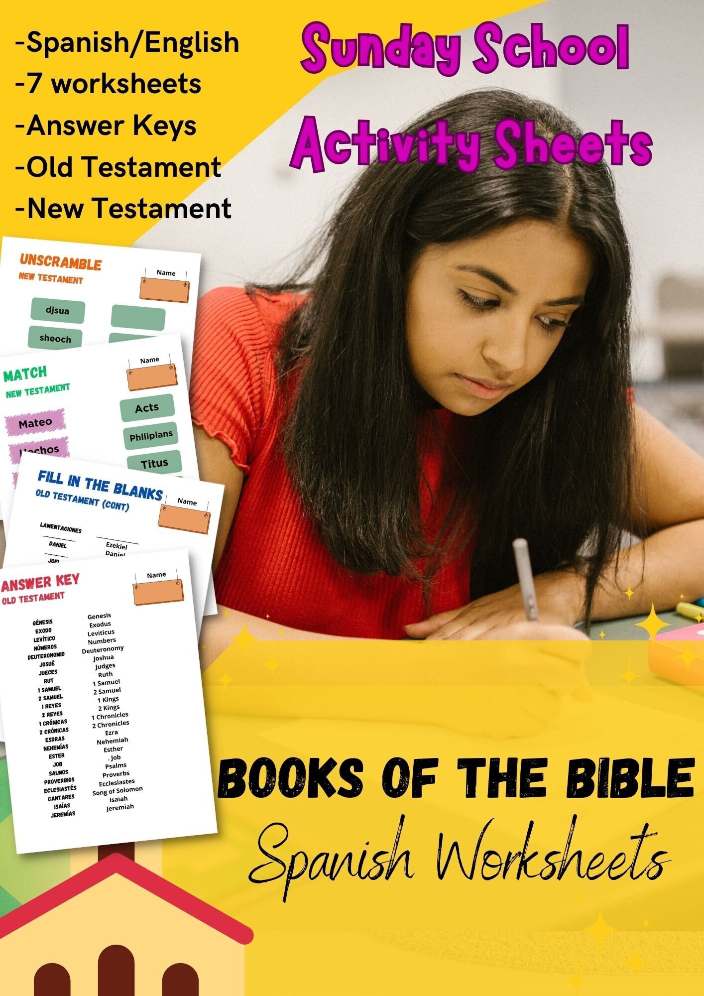 Books of the Bible Spanish Worksheet Pack for Sunday School - Etsy