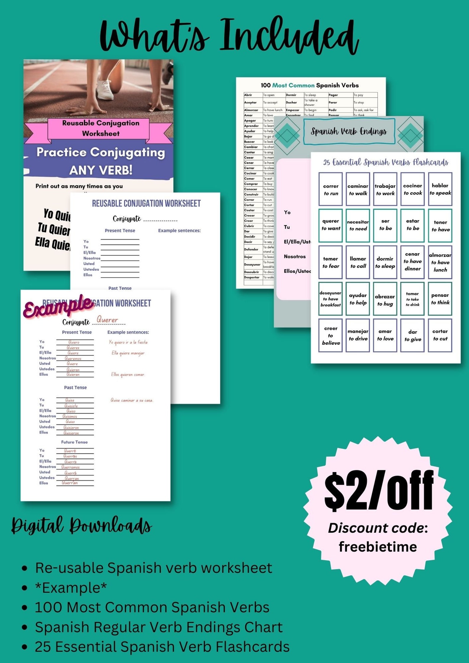 Reusable Spanish Conjugation Practice Sheet for Any Verb Spanish Verb ...