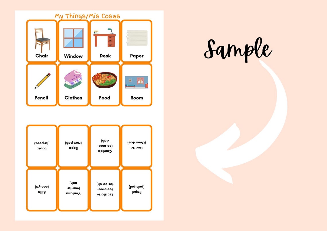 Front and Back Bilingual English Spanish Flashcards for Kids Printable ...