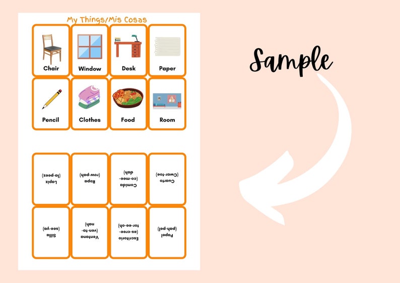 Front and Back Bilingual English Spanish Flashcards for Kids Printable ...