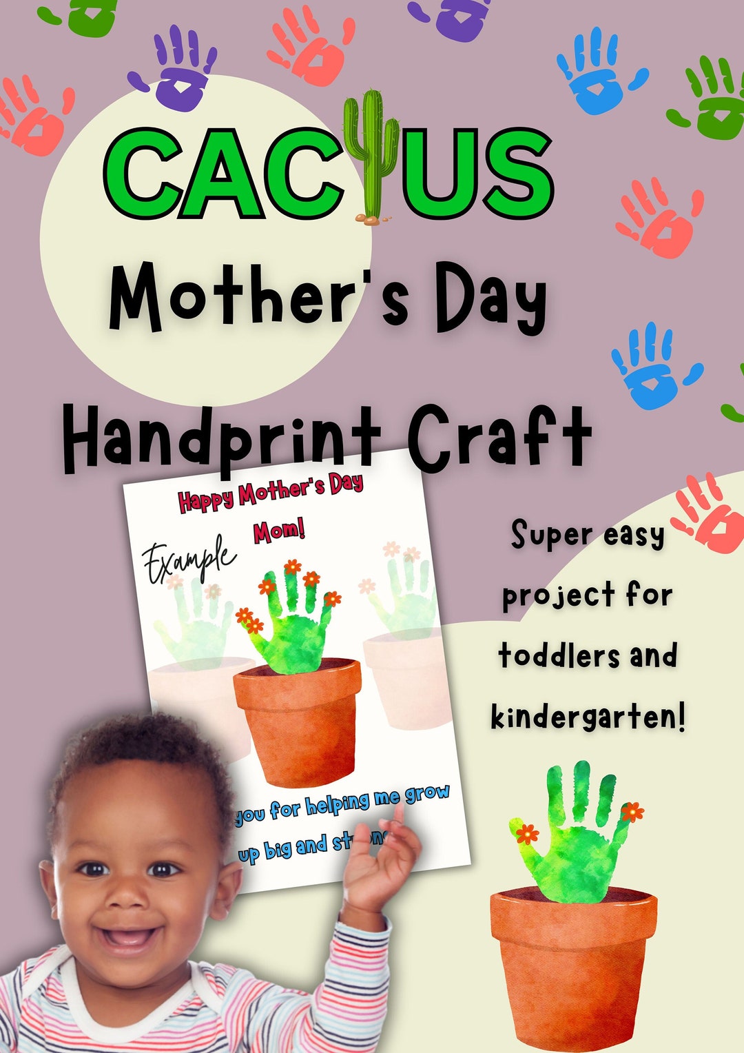 Mother's Day Handprint Cactus Craft for 3-5 Year Old Kids Classroom ...