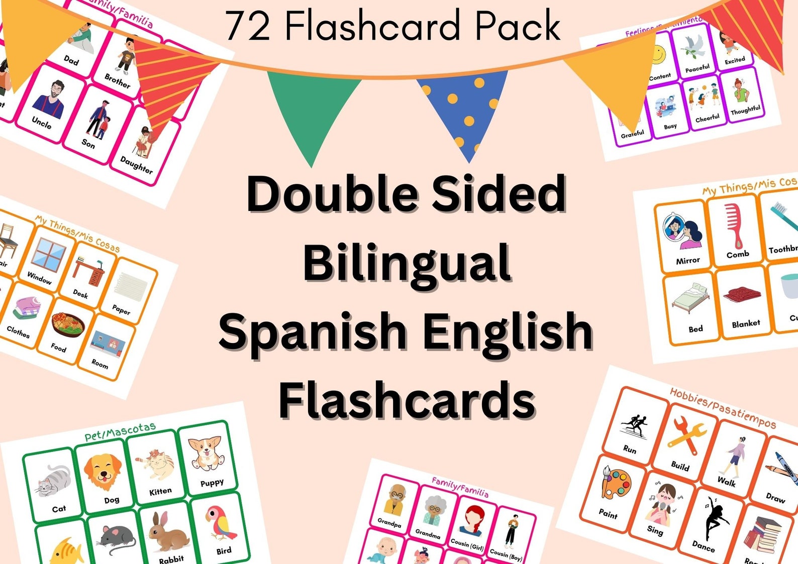 Front and Back Bilingual English Spanish Flashcards for Kids Printable ...