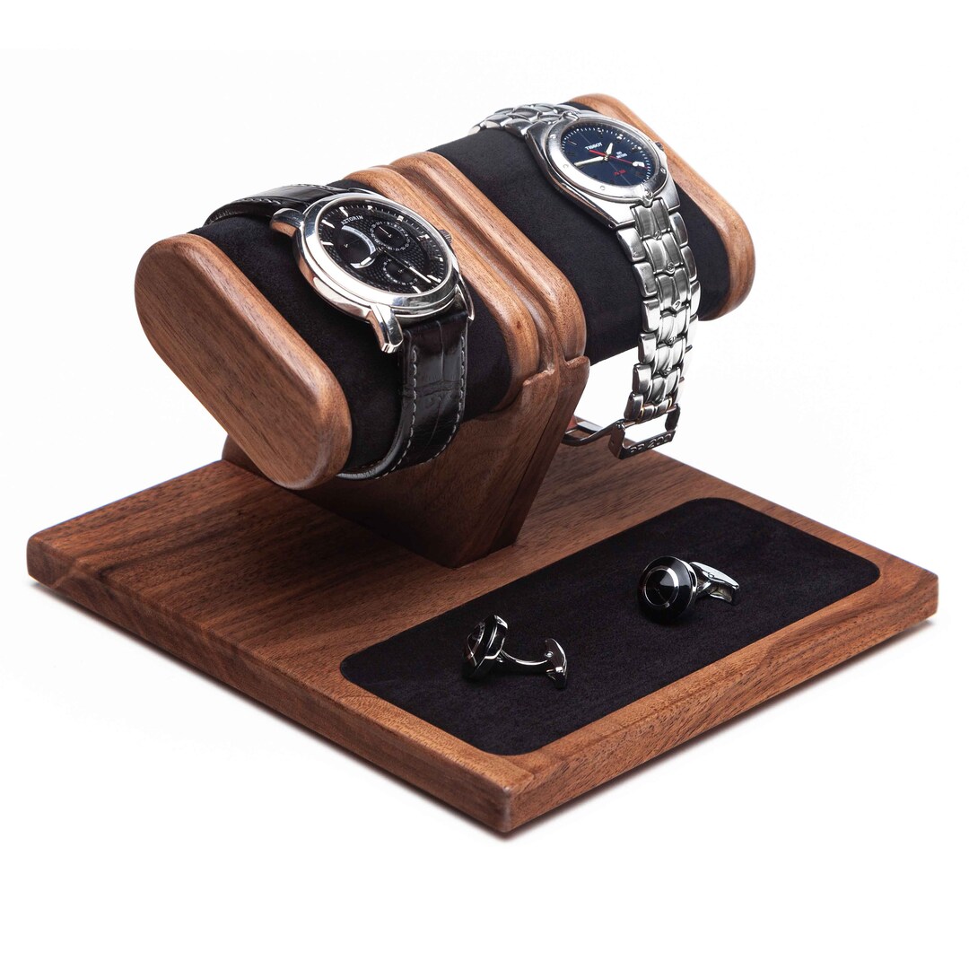 Walnut Wood Desk Organizer, Two Watch Jewelry Tray, Docking Station ...
