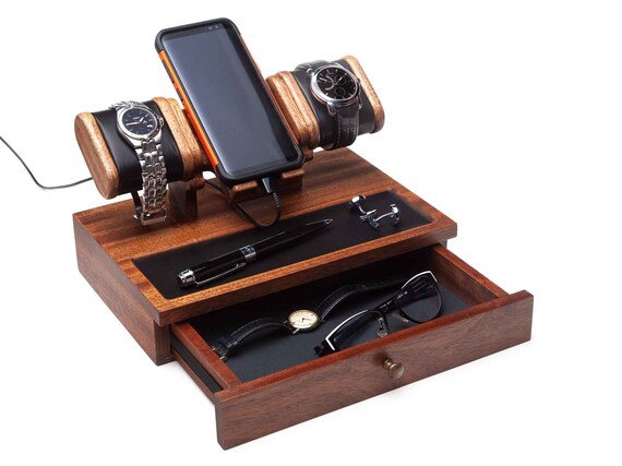 Mahogany Wood Desk Organizer With Drawer. Watch Stand Jewelry - Etsy