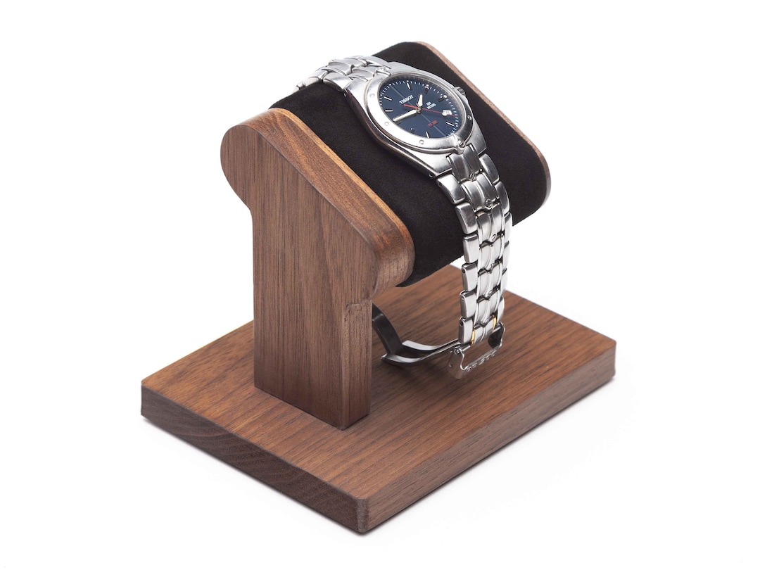 Walnut Wood Simple Watch Stand With Box, Wooden Watch Display for Men ...