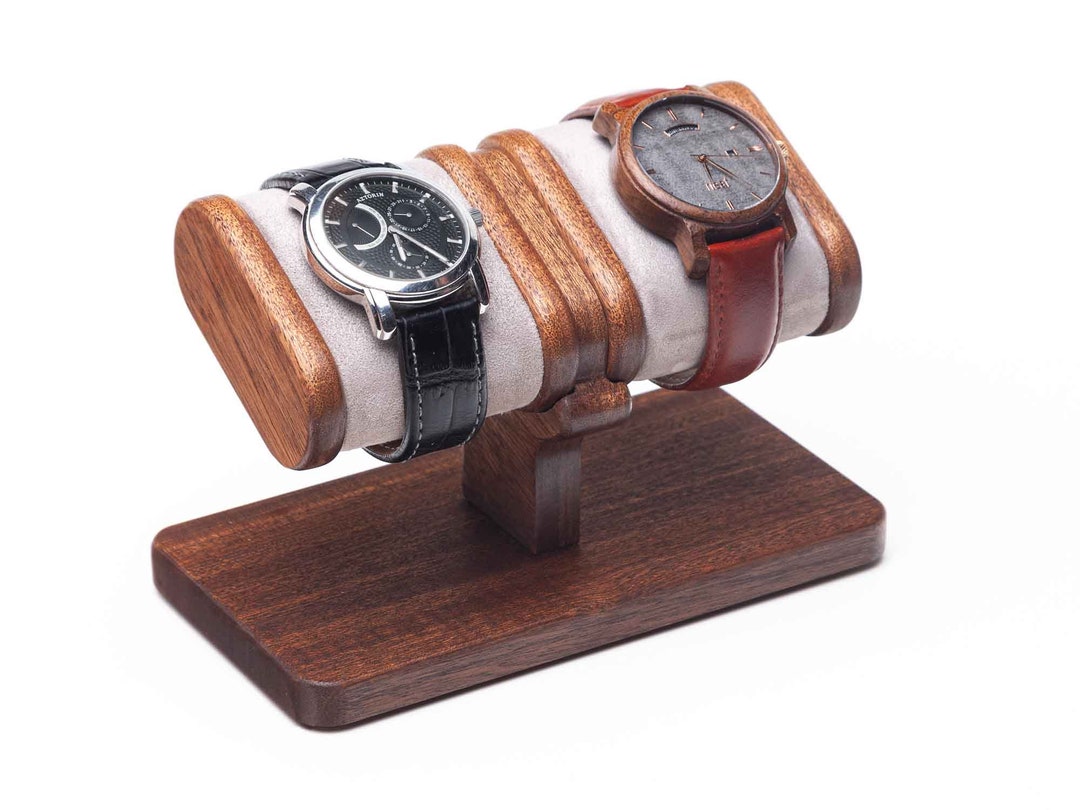 Mahogany Wood Watch Stand With Beige Suede + With Box, Wooden Watch ...