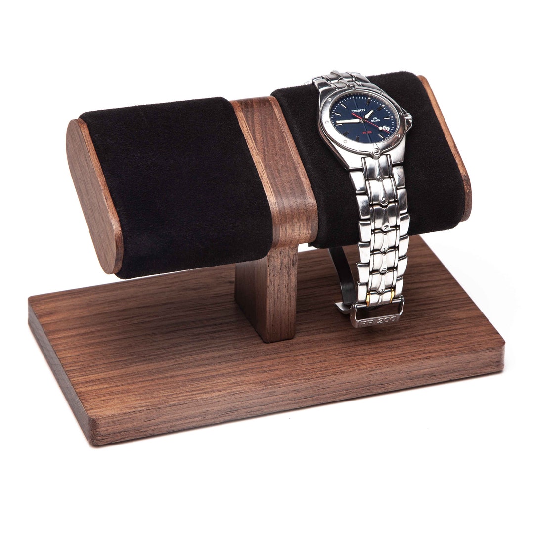 Simple Walnut Wood Watch Stand With Box, Wooden Watch Display for Men ...
