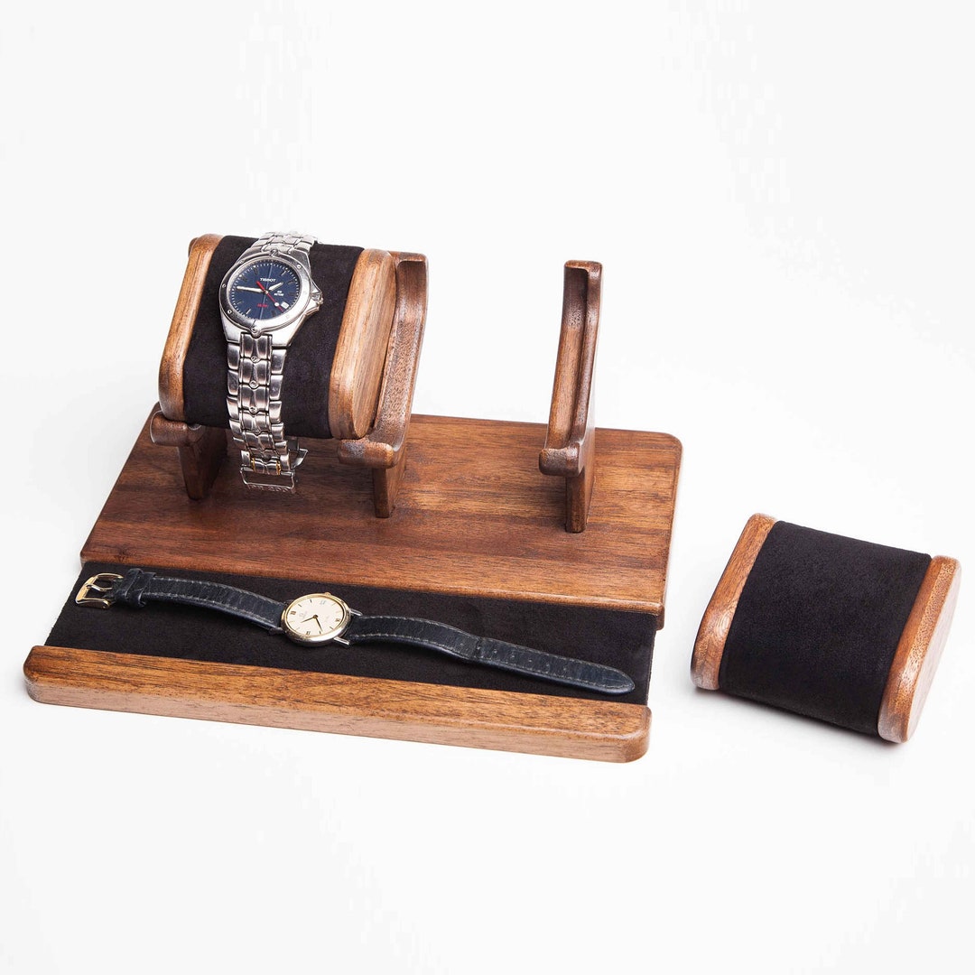 Mahogany Desk Organizer Dual Wood Watch Stand Jewelry Tray Docking ...